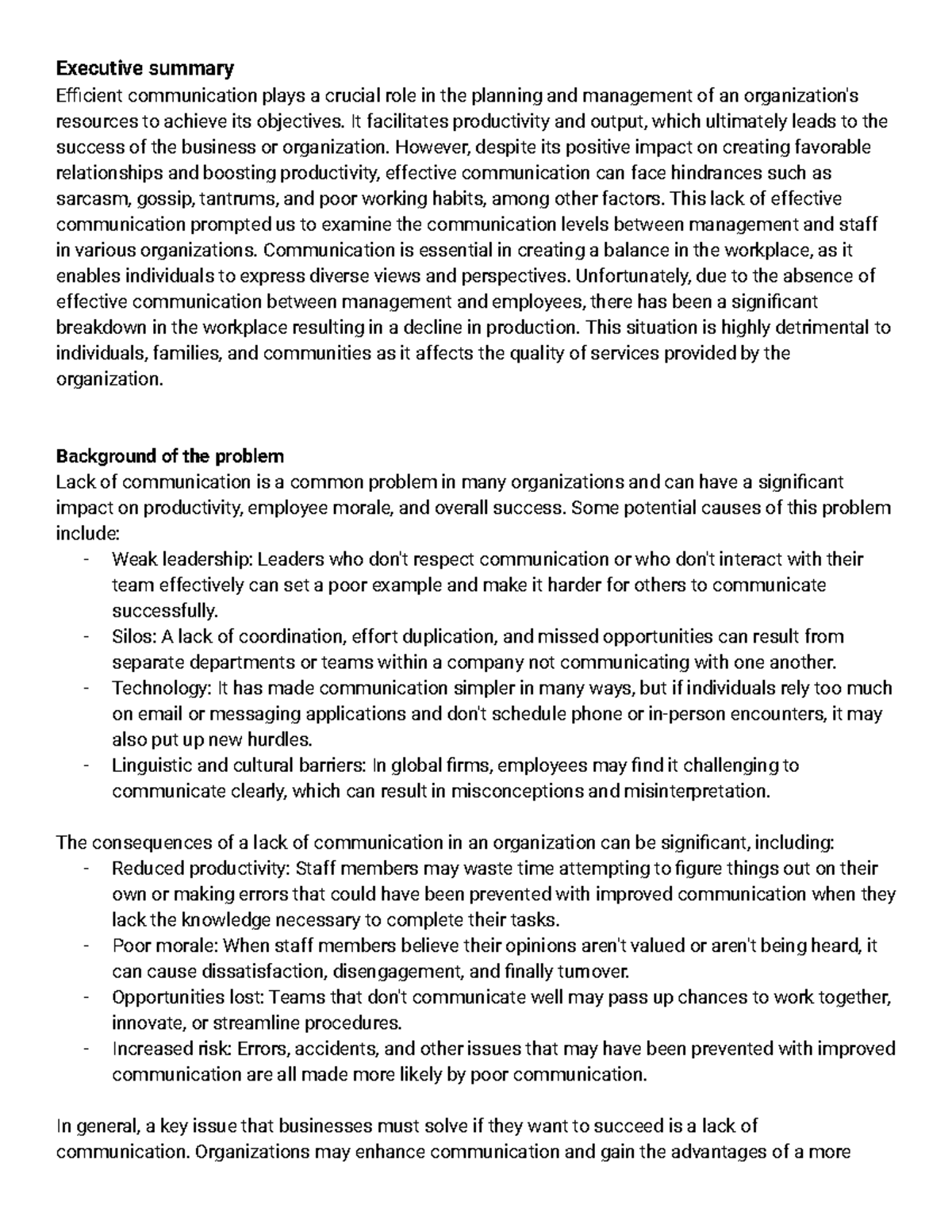 BR Research Ineffective Communication - Executive summary Efficient ...