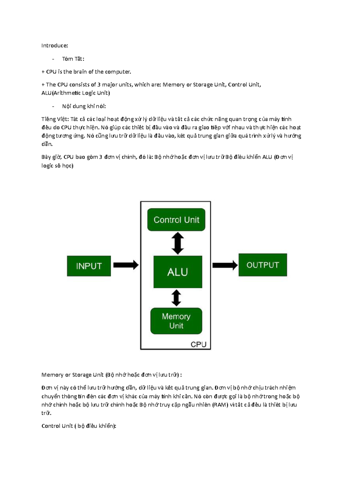 Introduce CPU - CPU CSI - Introduce: - Tóm Tắắt: CPU is the brain of ...