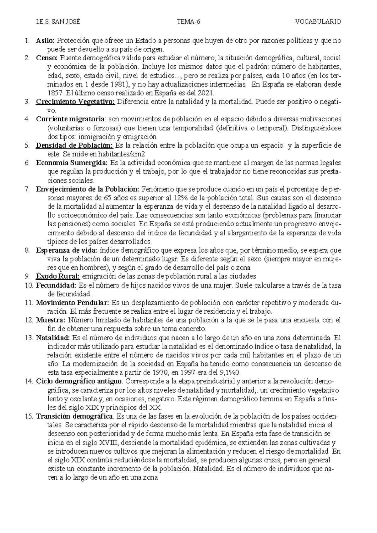 Vocabulario Tema 6 - apuntes geografia - I.E. SAN JOSÉ TEMA-6 ...