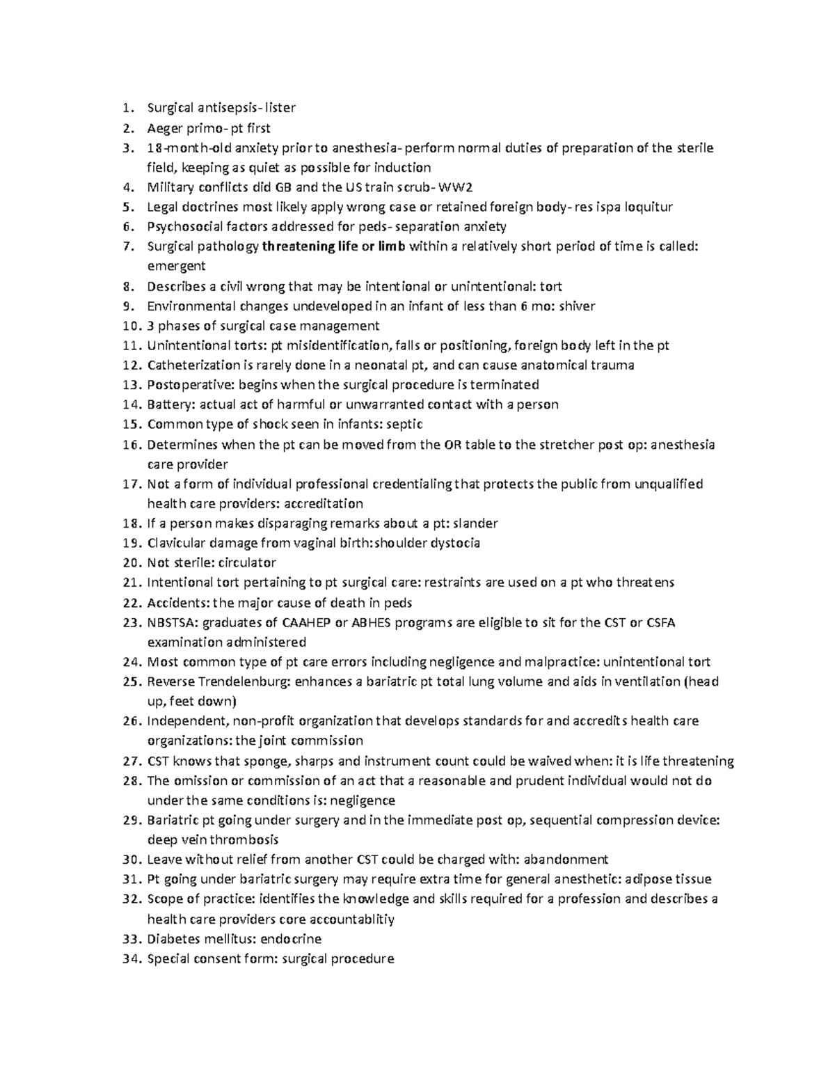 Exam 1 - Study Guide - Surgical antisepsis- lister Aeger primo- pt ...