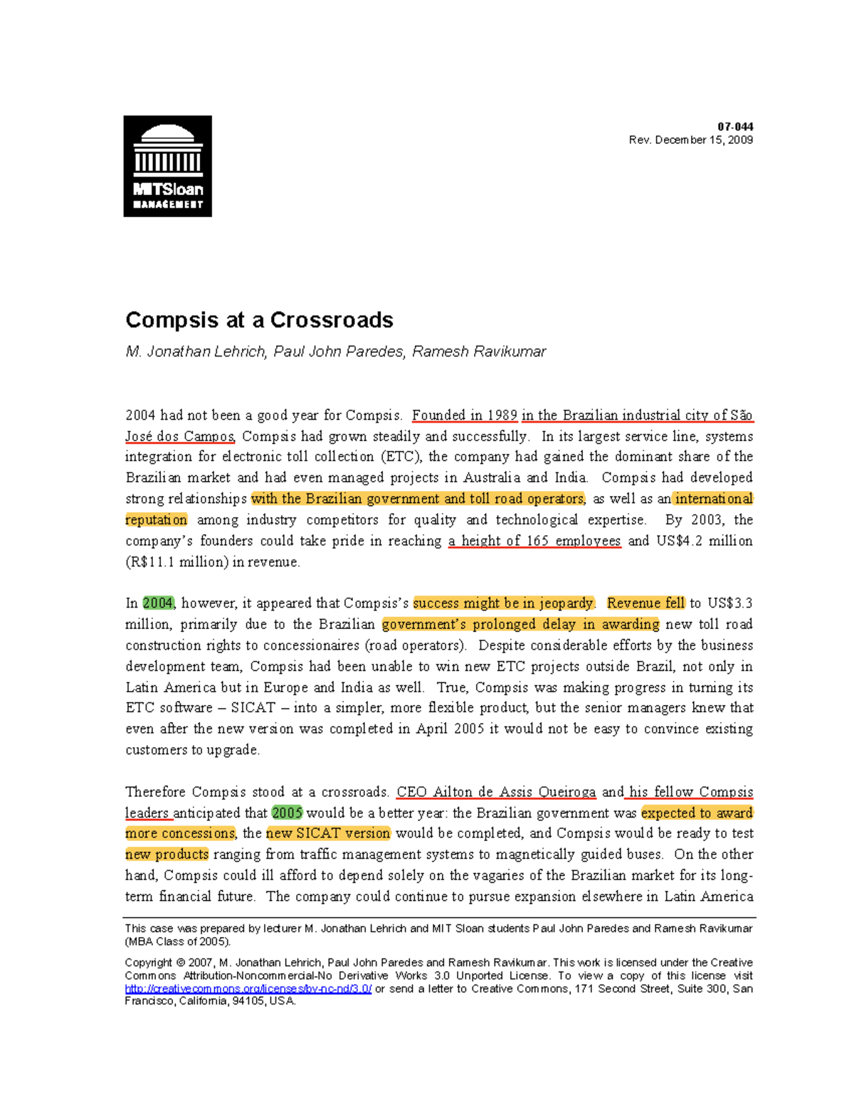 Week 3 Case study - Compsis at a Crossroads - 07- Rev. December 15 ...