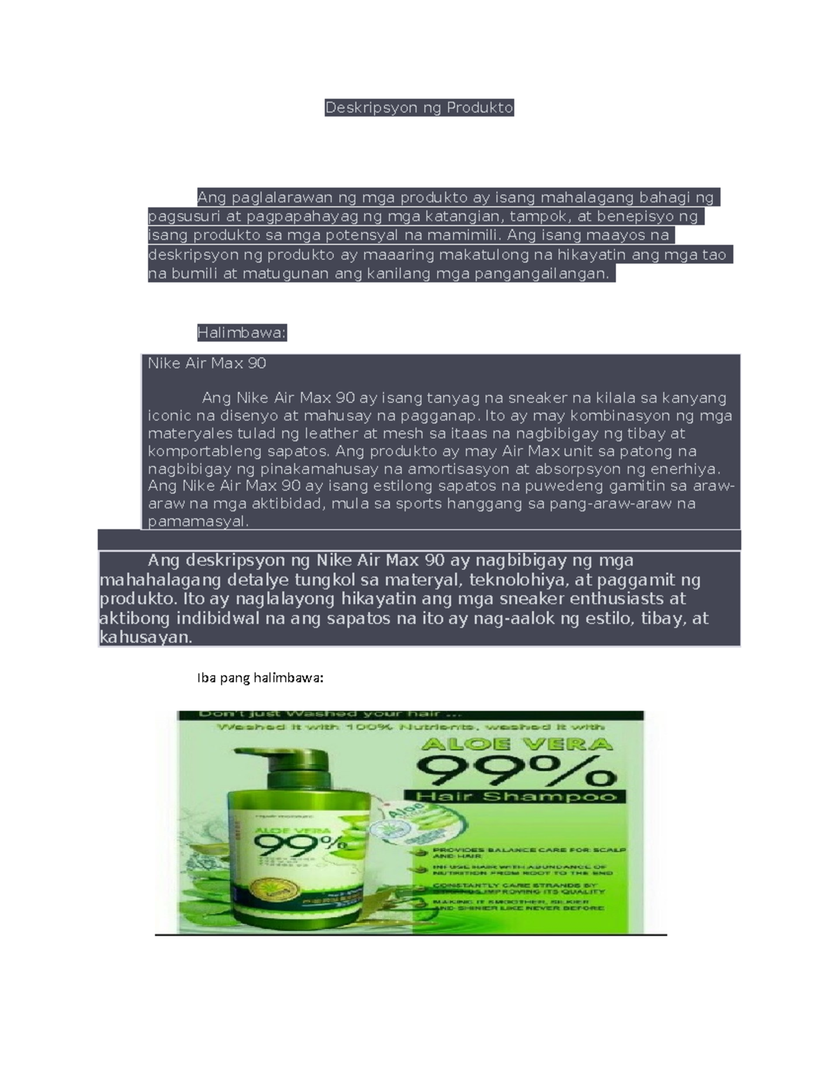 Document - assignment - Deskripsyon ng Produkto Ang paglalarawan ng mga ...
