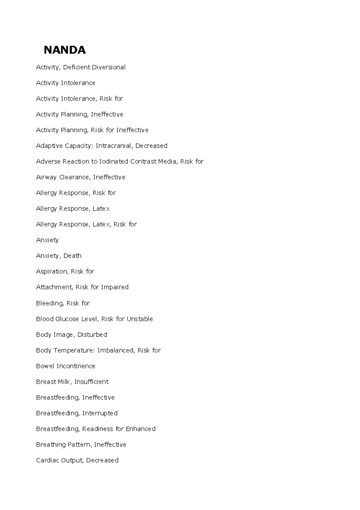 Nanda - NANDA Activity, Deficient Diversional Activity Intolerance ...