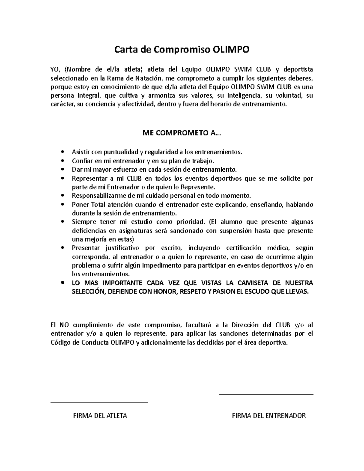 Carta de compromiso Olimpo - Carta de Compromiso OLIMPO YO, (Nombre de ...