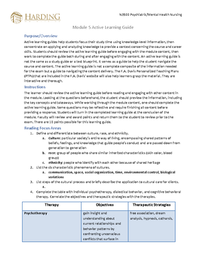 N3500 Module 7 Active Learning Guide - N3500 Psychiatric/Mental Health Nursing Module 7 Active ...