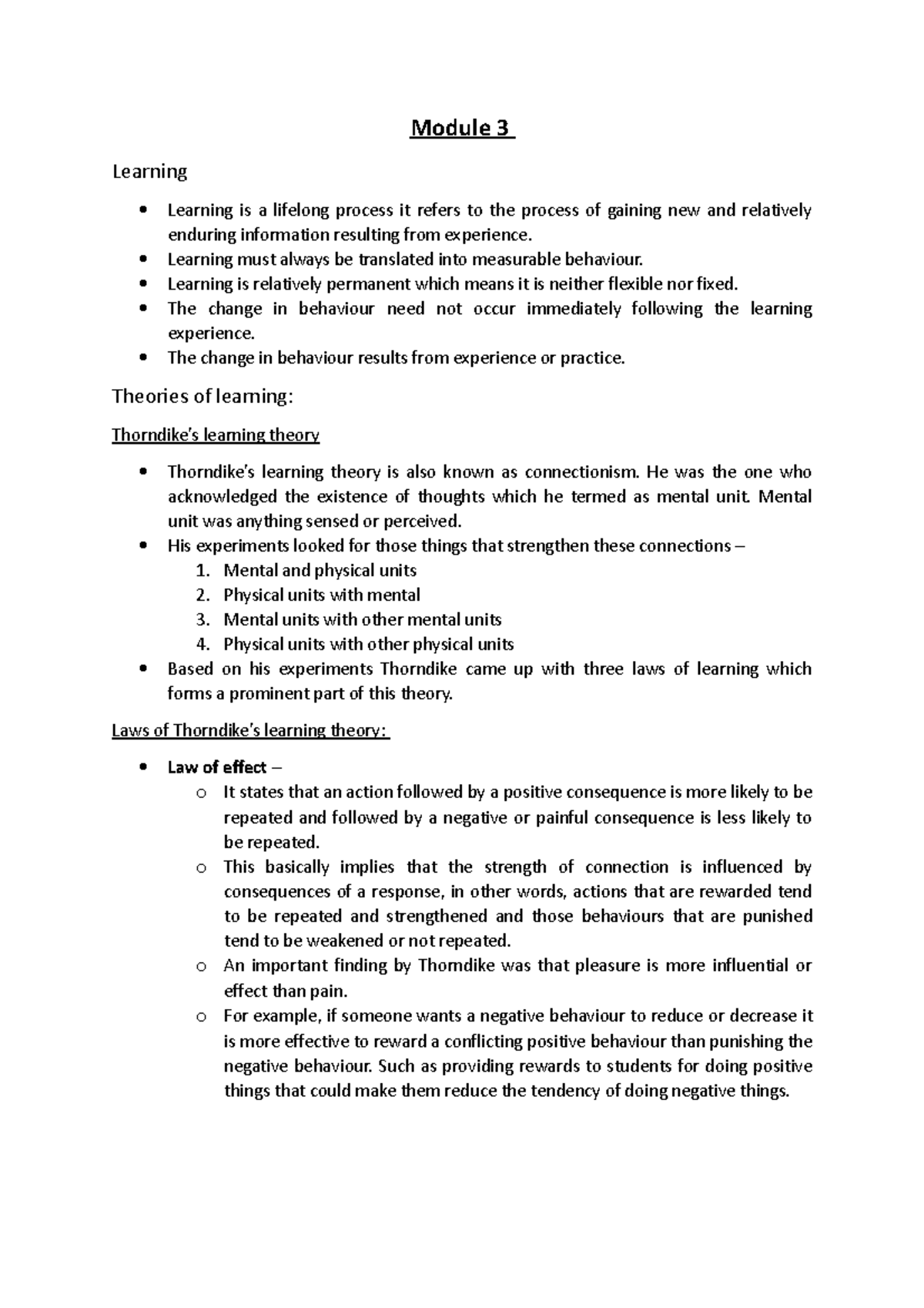 Module 3 - Classic note - Module 3 Learning Learning is a lifelong ...