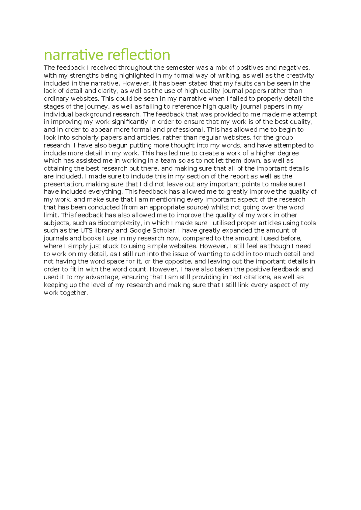 Reflection engineering communications - narrative reflection The ...