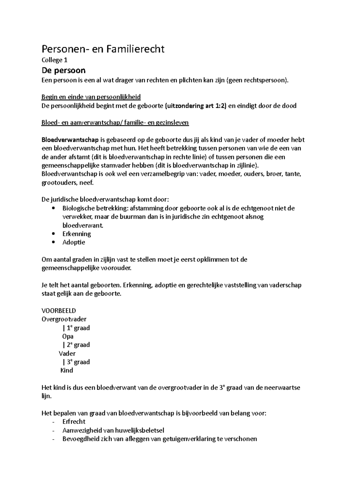 Personen en familierecht jaar 1 - Personen- en Familierecht College 1 ...
