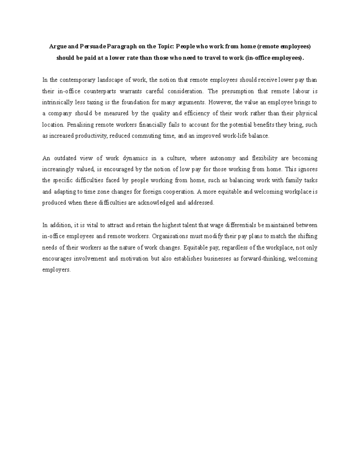 ENGL1050 - Assessment 3 - Paragraph Analysis TASK - Argue and Persuade ...