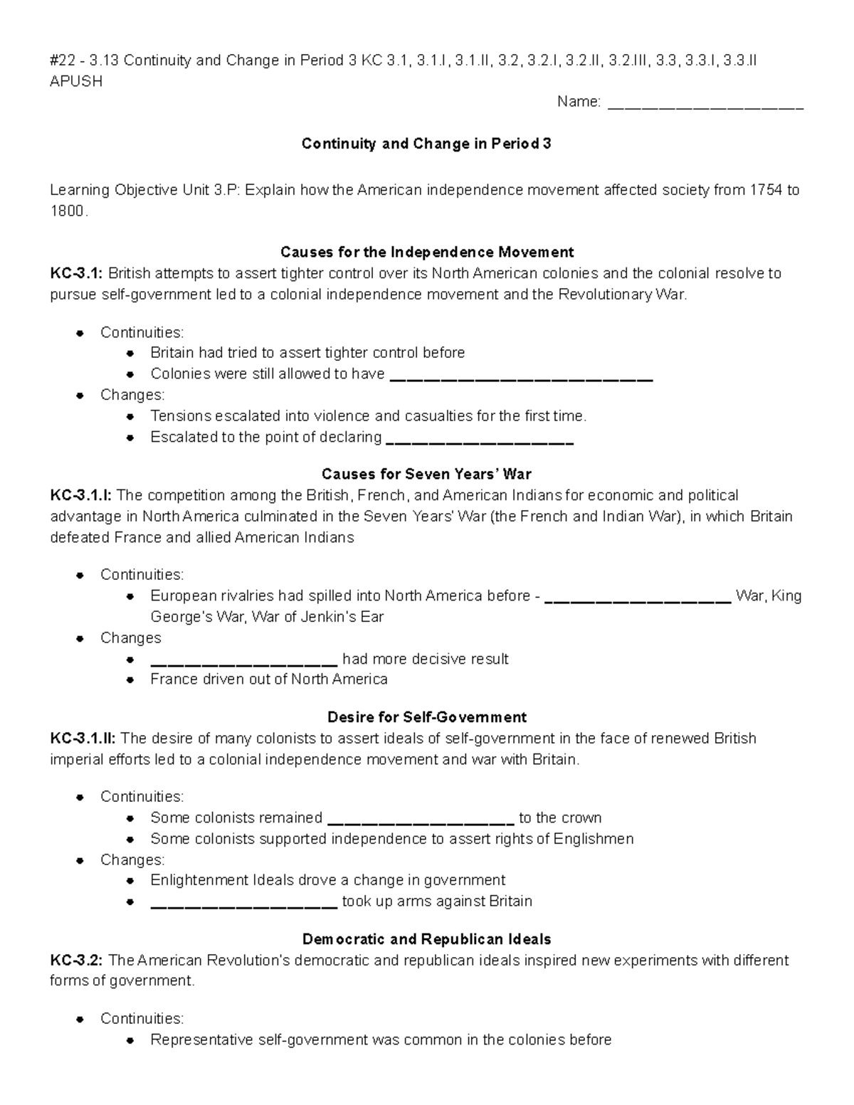 #22+-+3 - ap us - APUSH Name: _______________________ Continuity and ...