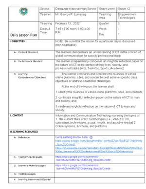 Lesson Plan Empowerment Revised - LESSON PLAN Grade 11 – Empowerment ...