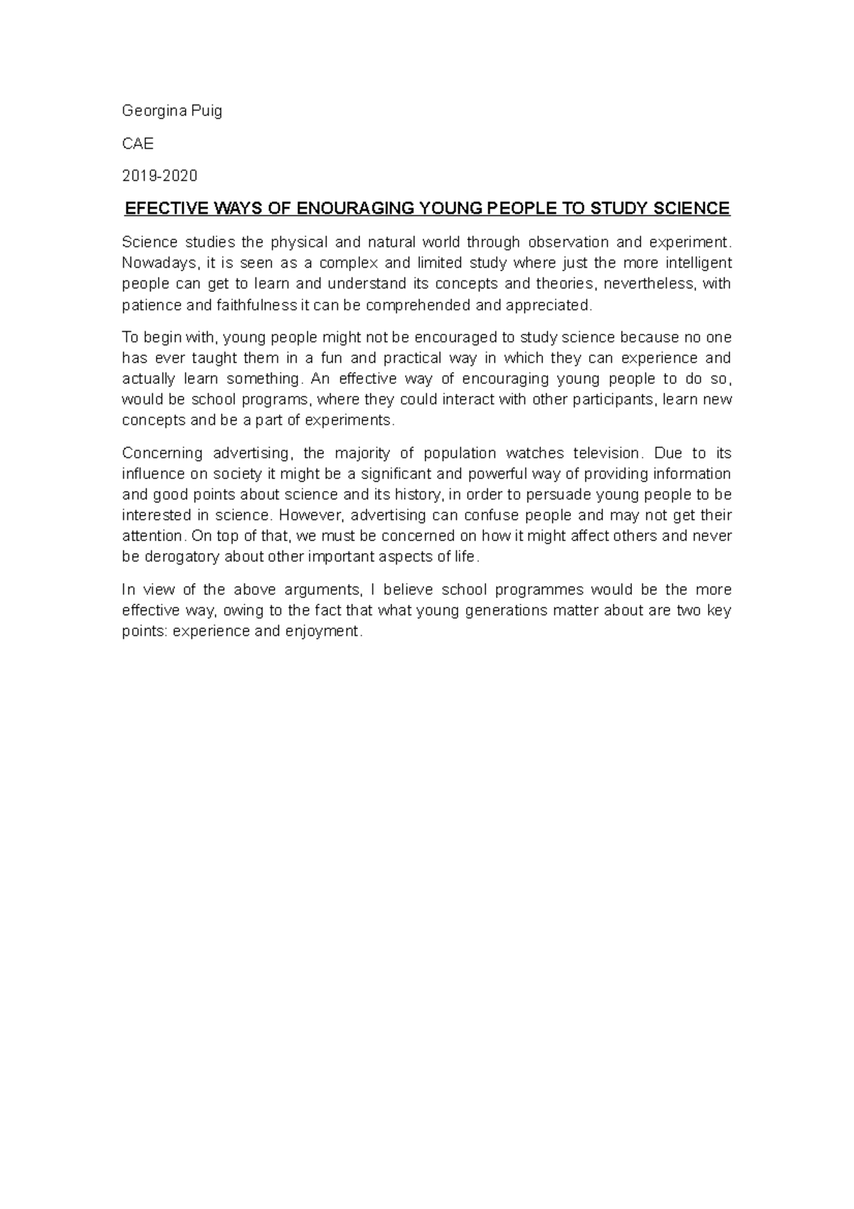 Writing PART 1 - AN Essay - Georgina Puig CAE 2019- EFECTIVE WAYS OF ...