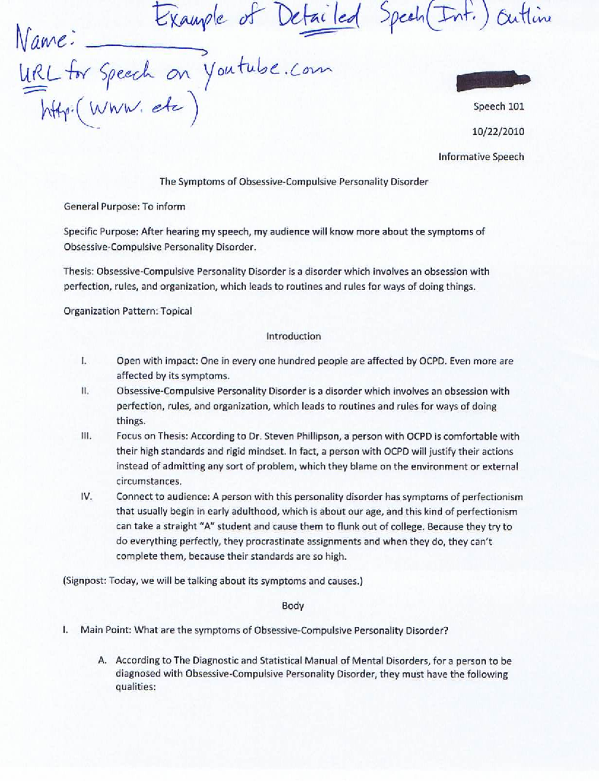 Sample Informative Outline Detailed Topical Outline - at.) Informative ...