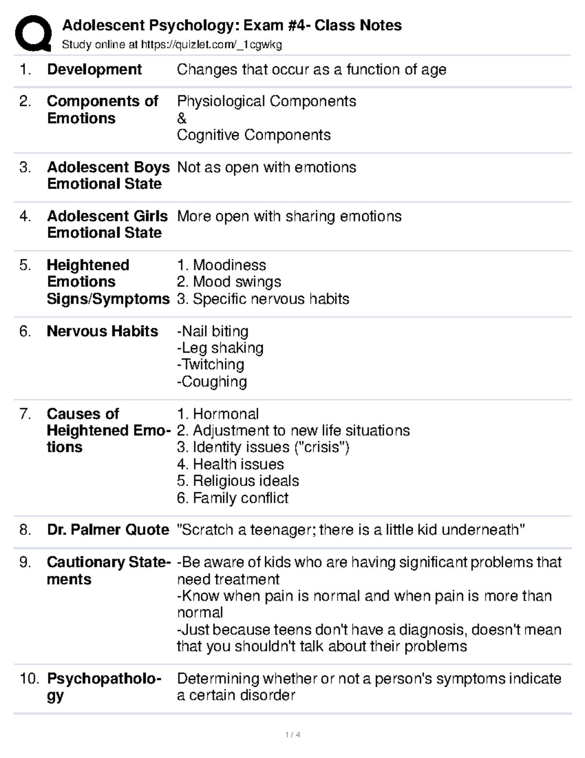 Adolescent Psychology EXAM 4- class notes - Study online at quizlet ...