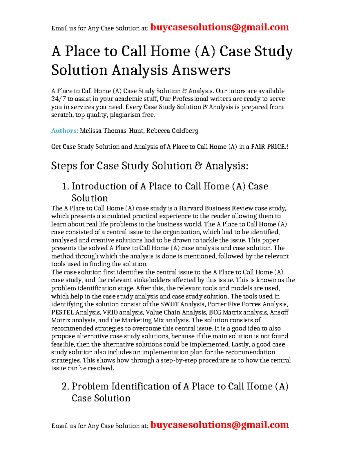 A Place to Call Home (A) Case Study Solution Analysis - Our tutors are ...