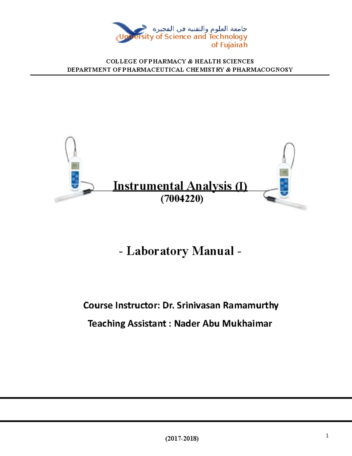 Instrumental Analysis I Lab Manual - COLLEGE OF PHARMACY & HEALTH ...