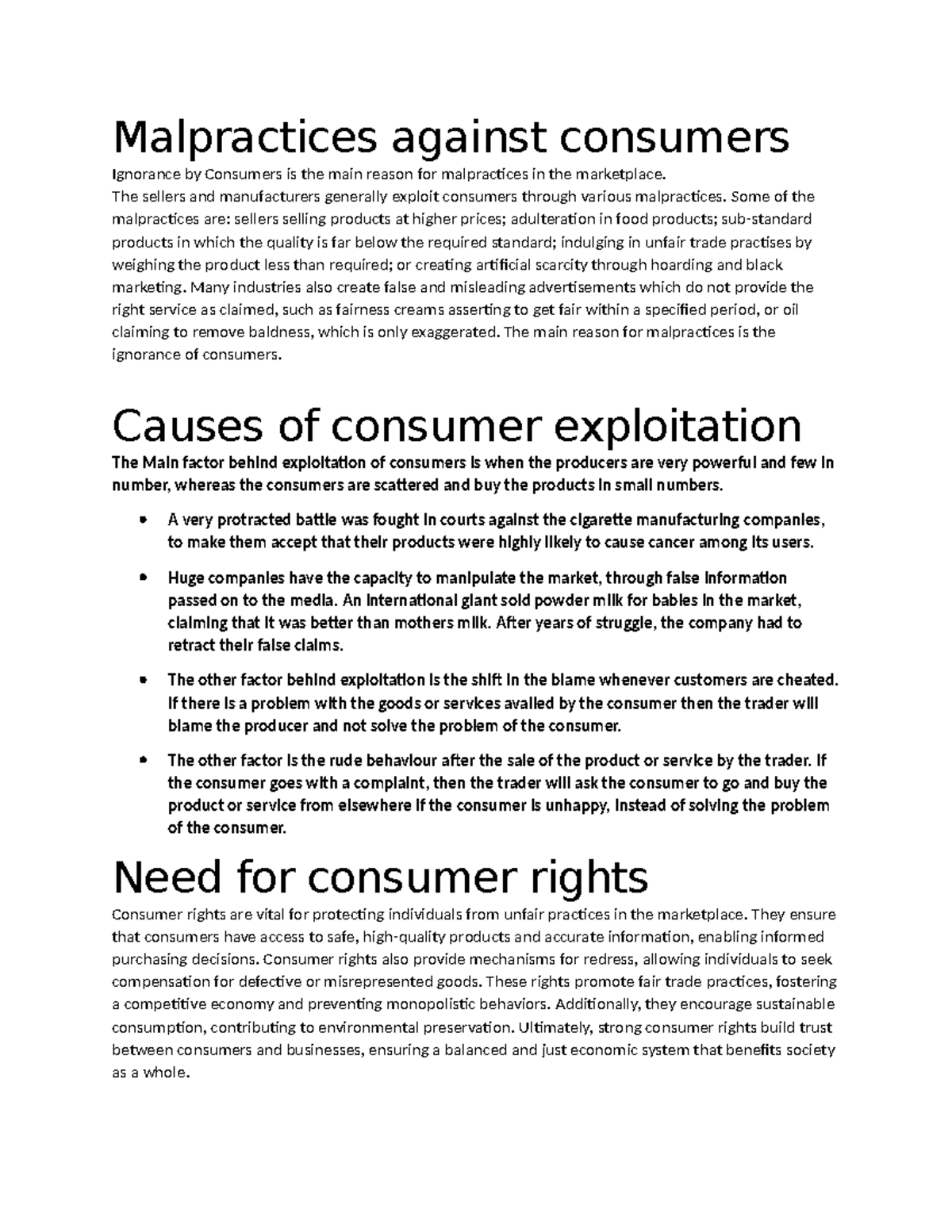 Economics project - skit on consumer rights - Malpractices against ...