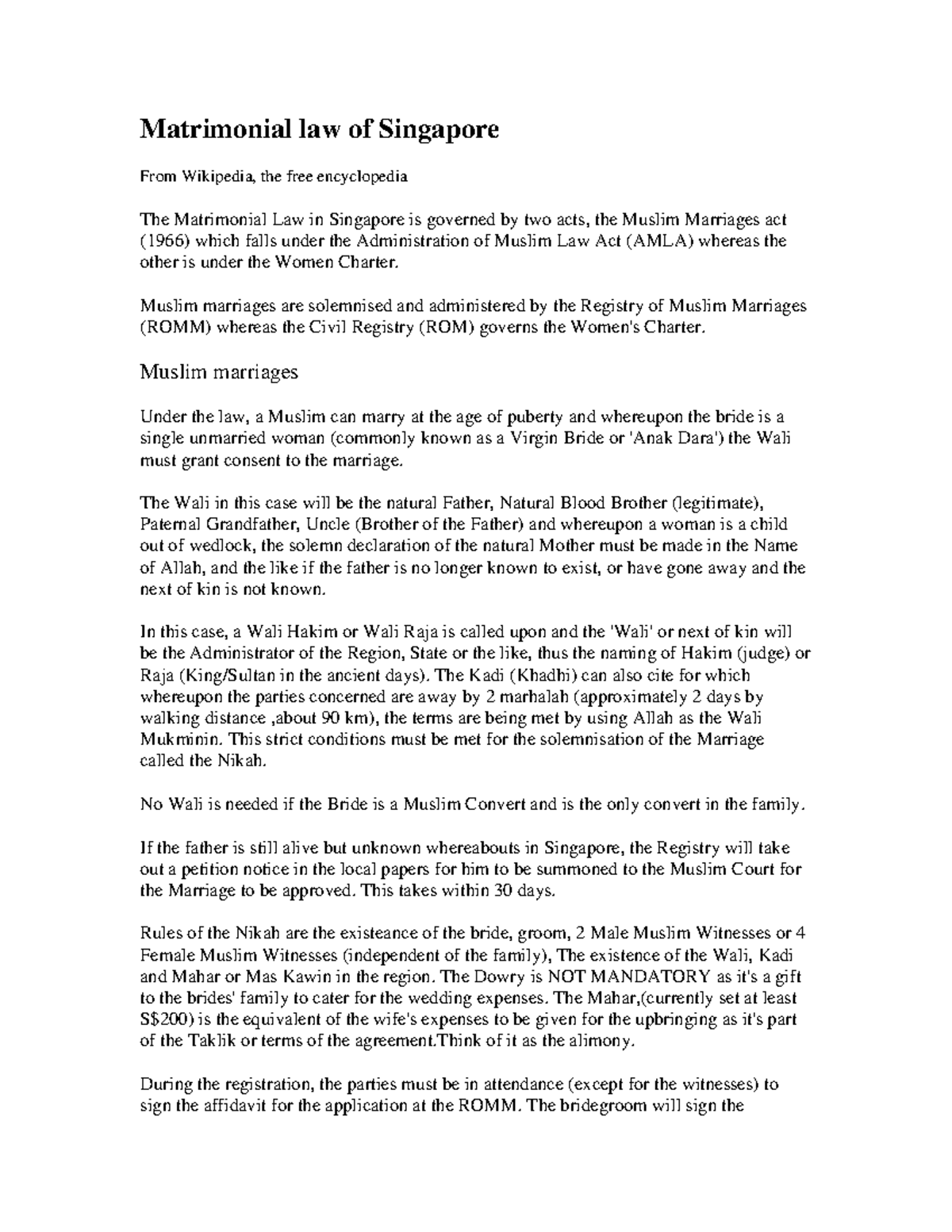 Matrimonial law of Singapore Singapore - Matrimonial law of Singapore ...