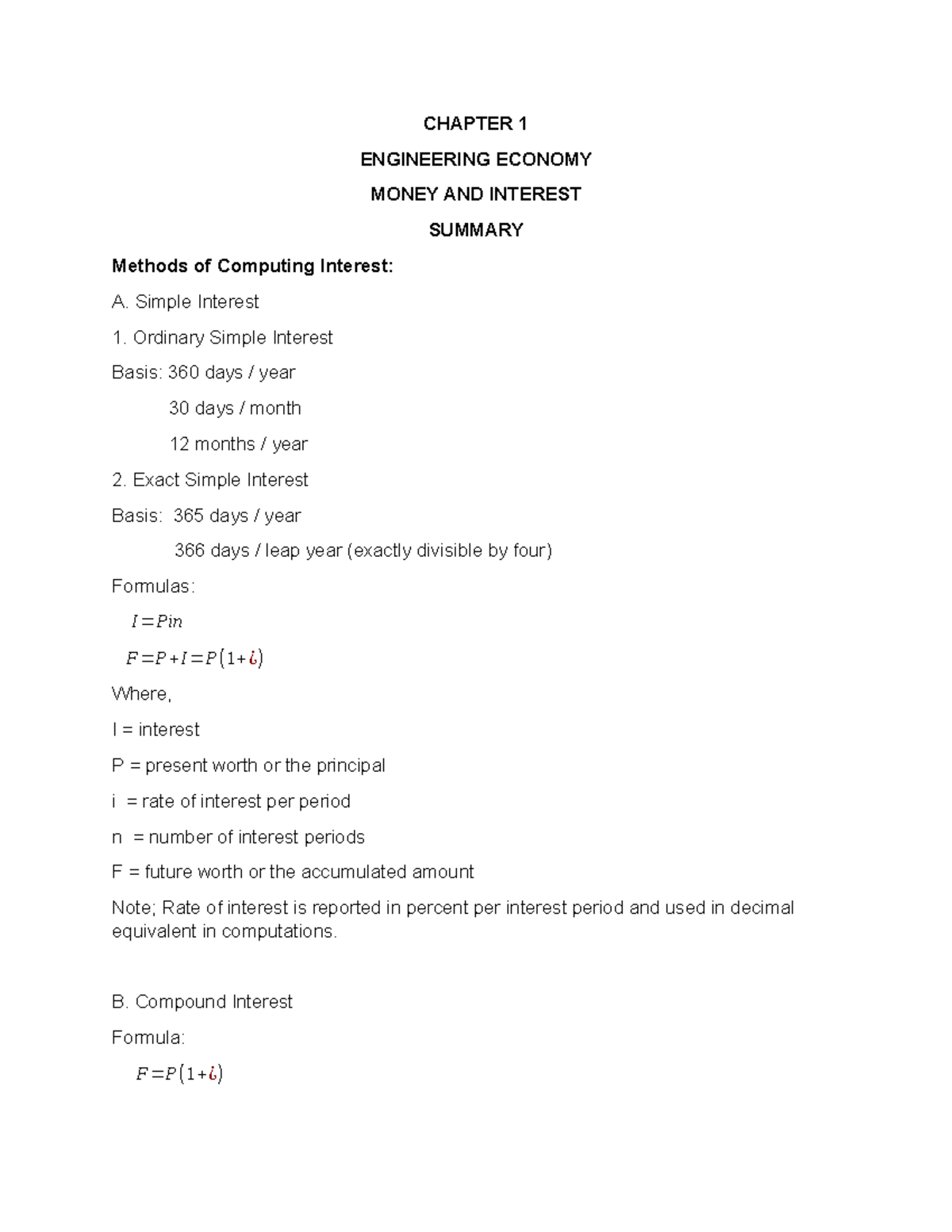 Chapter 1 Engineering Economy Lecture and Exercises - CHAPTER 1 ...