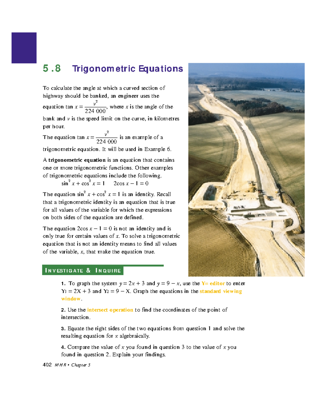 Homework Trig Equations - Old Textbook - 402 MHR • Chapter 5 1. To ...