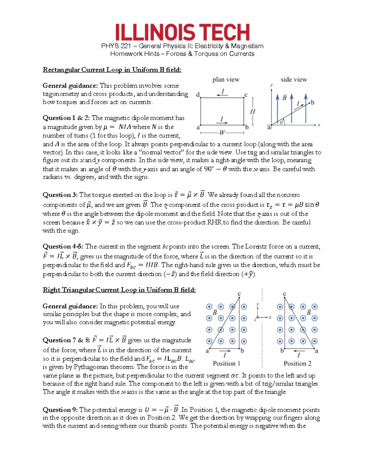 HWhint forcesandtorquesoncurrents - PHYS 221 – General Physics II ...