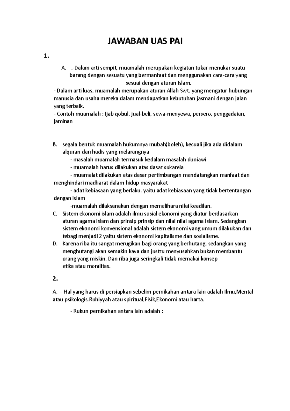 5 Contoh SOAL UAS PAI - JAWABAN UAS PAI 1. A. .-Dalam arti sempit ...