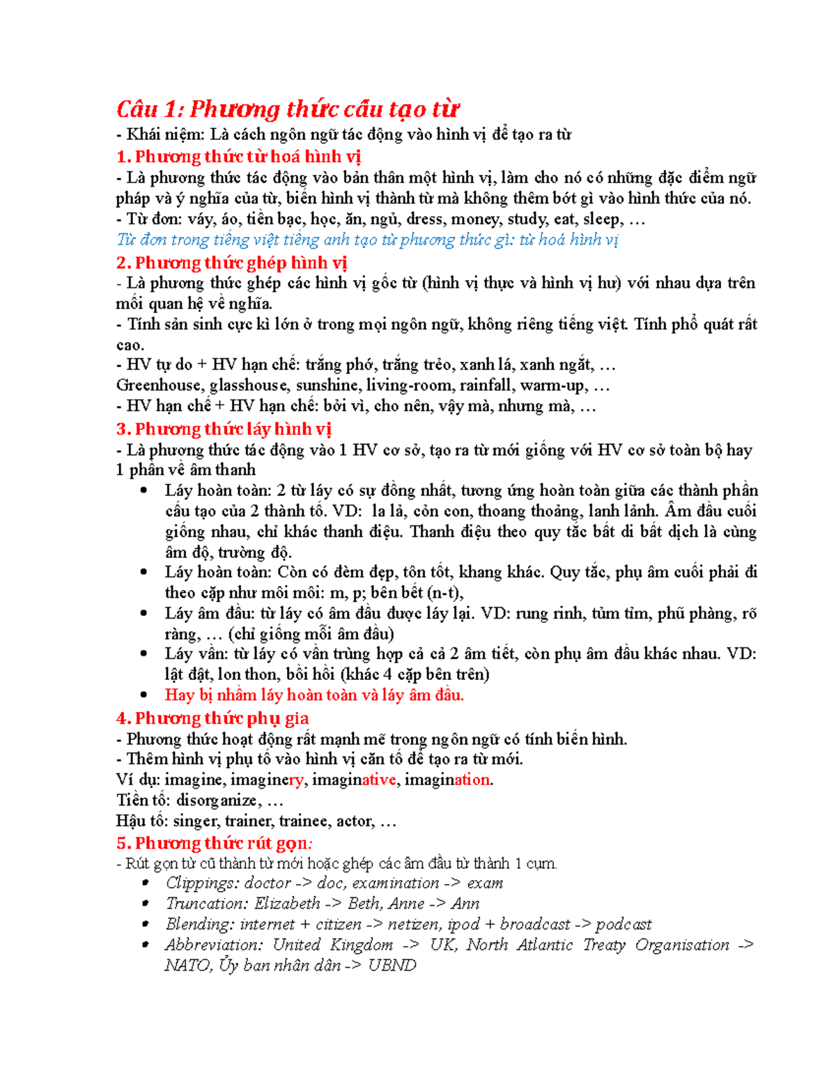 Đề-cương-CK - Mjkm - Câu 1: Ph ương th ức câấu t ạo t ừ Khái niệm: Là ...