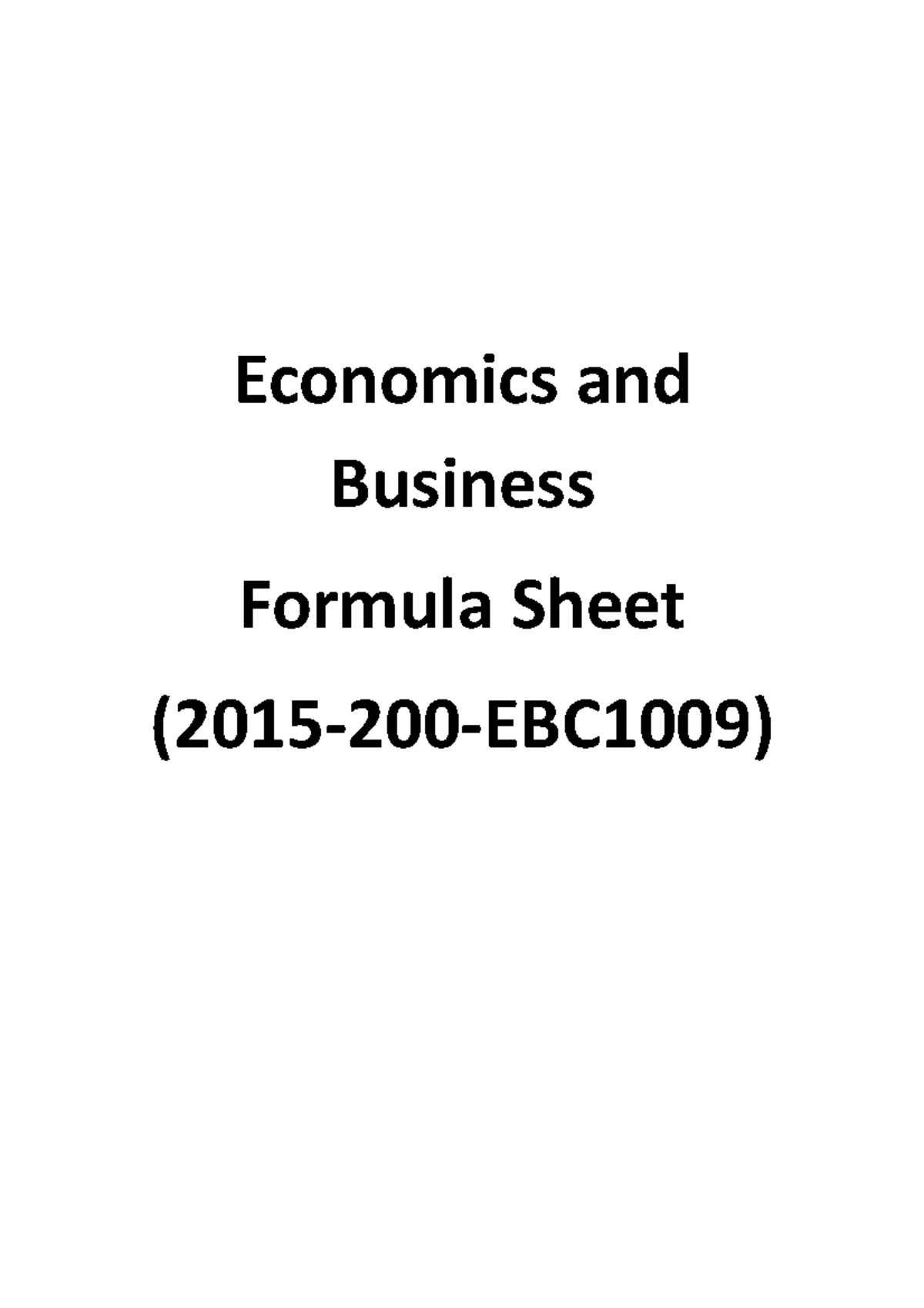 Economics and Business Formula Sheet - Economics and Business Formula ...