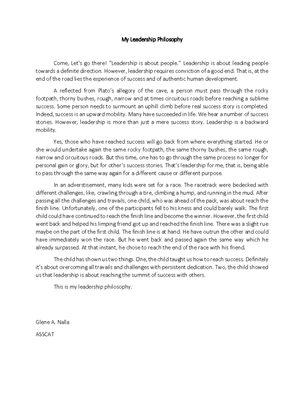 My Leadership Philosophy - My Leadership Philosophy Come, Let’s go ...