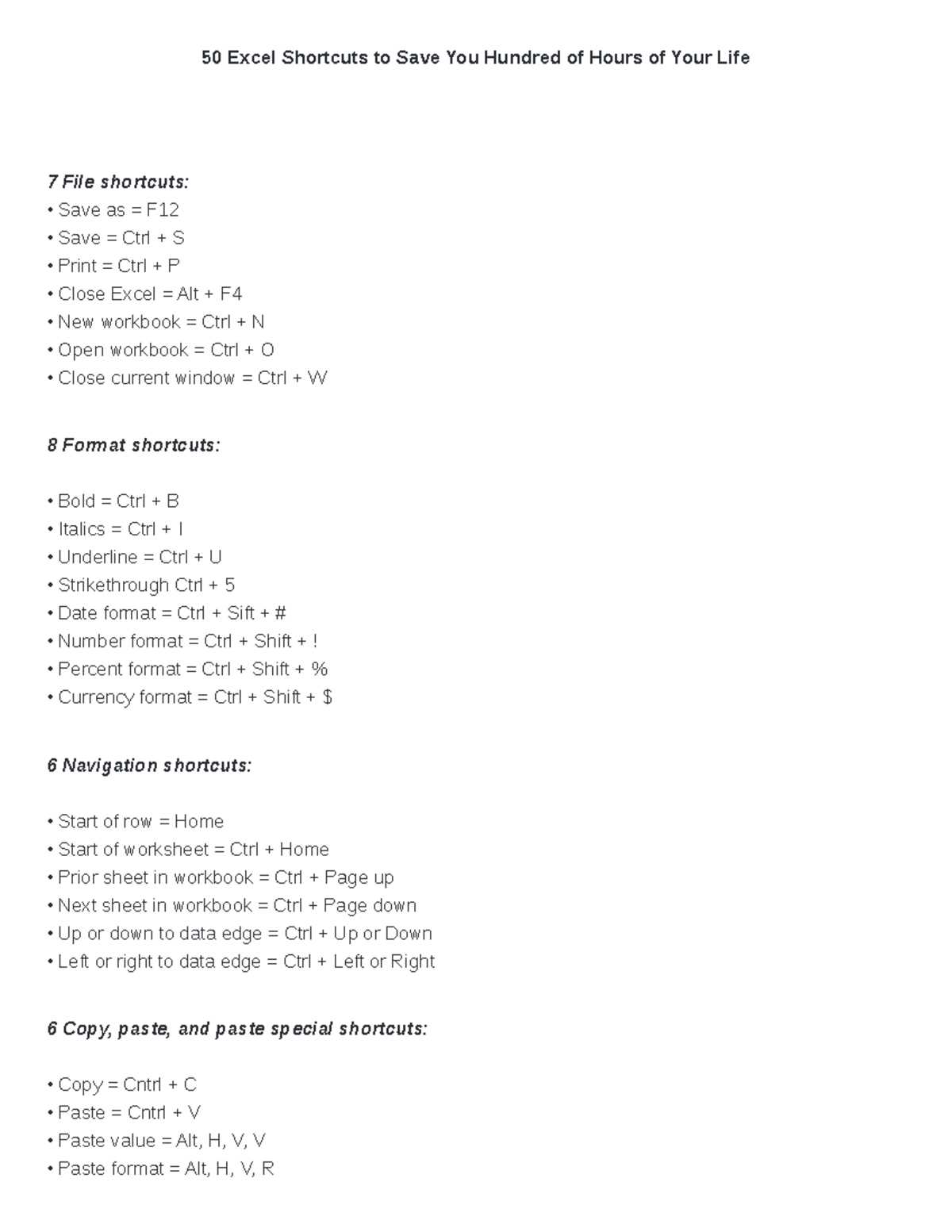 50 excel shortcuts to save you hundred of hours of your life t Wts Cp X ...