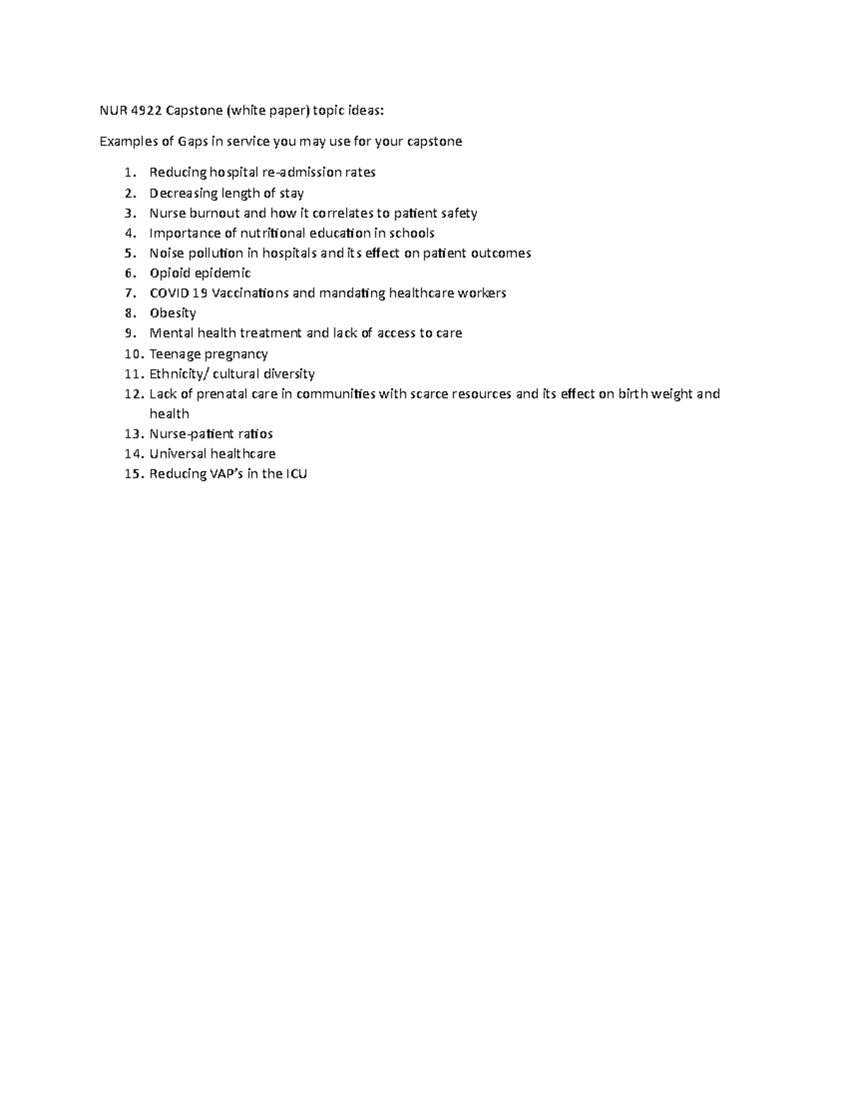 Capstone gap in service examples - NUR 4922 Capstone (white paper ...