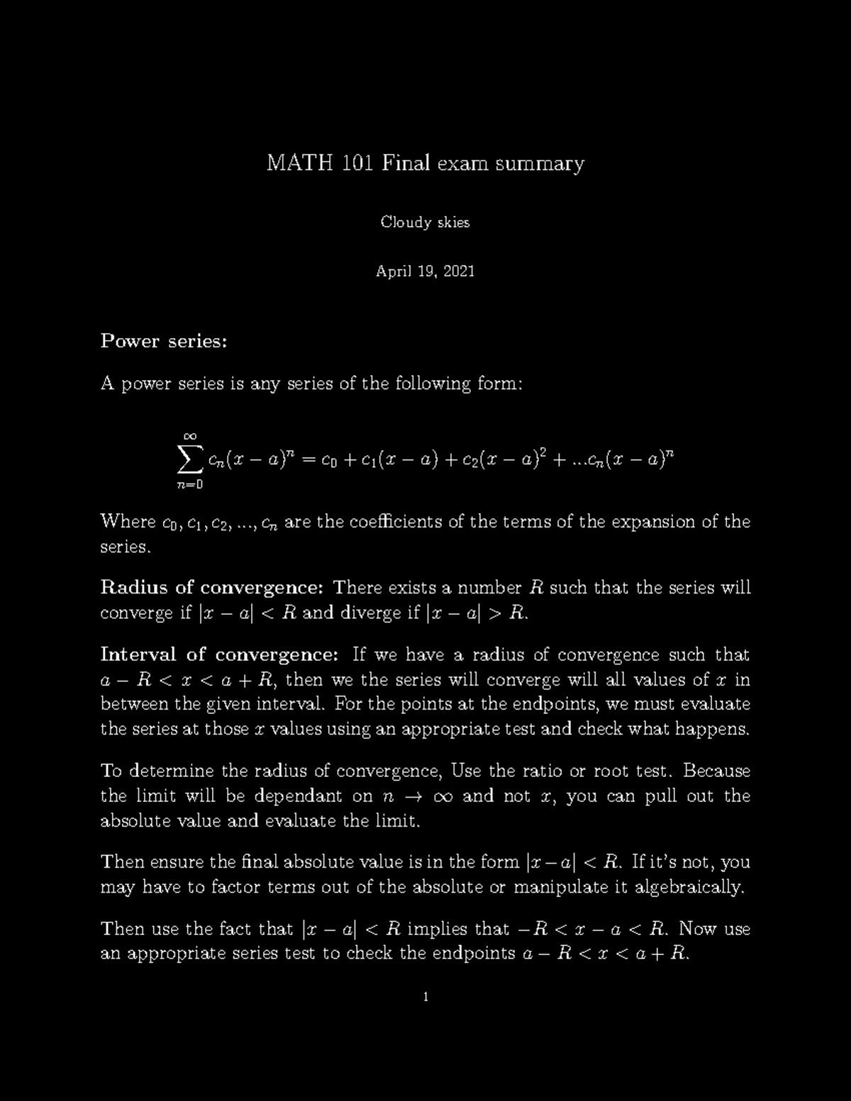 MATH 101 final exam summary Dark mode - MATH 101 Final exam summary ...