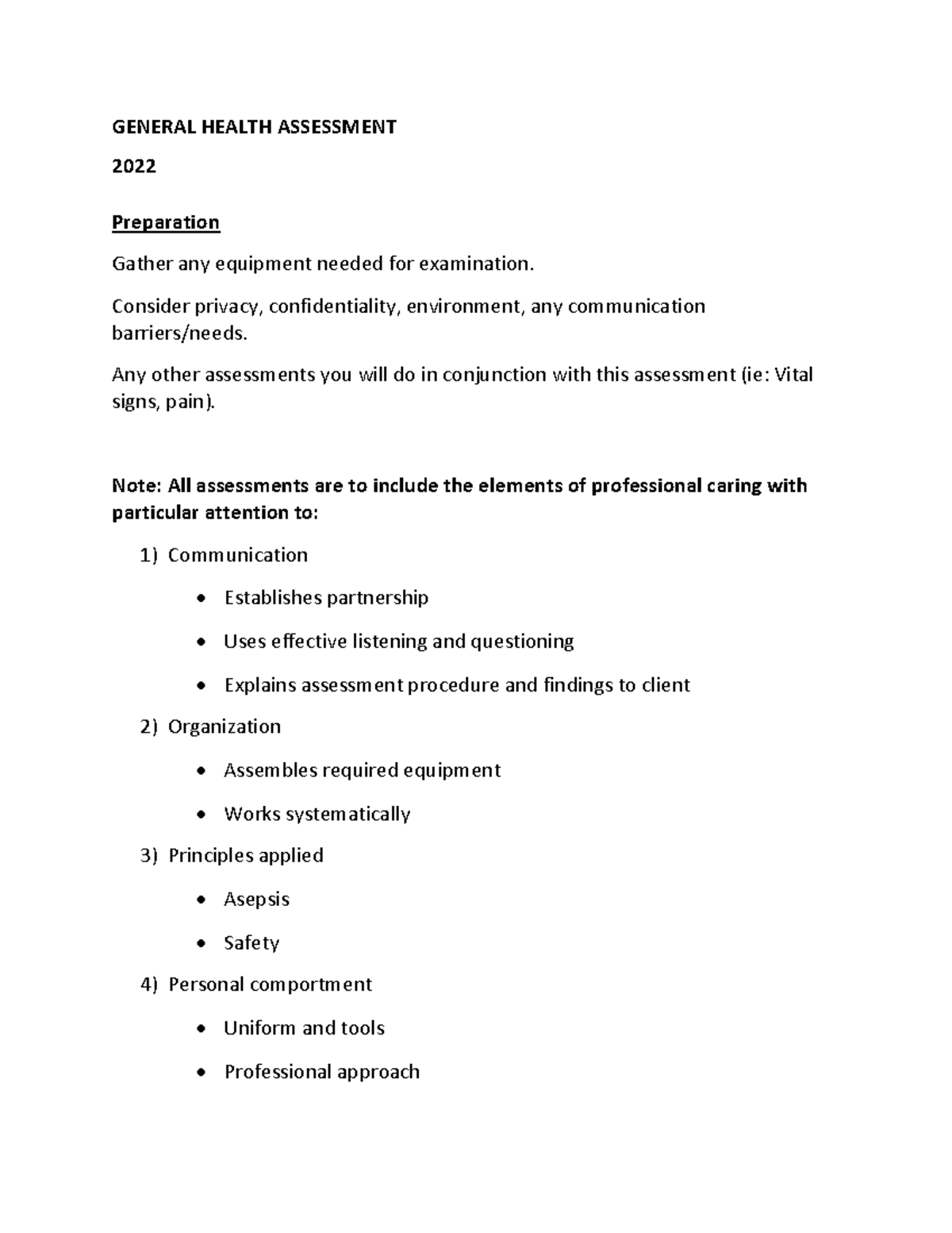 Nursing General Health Assessment 2022 - GENERAL HEALTH ASSESSMENT 2022 ...