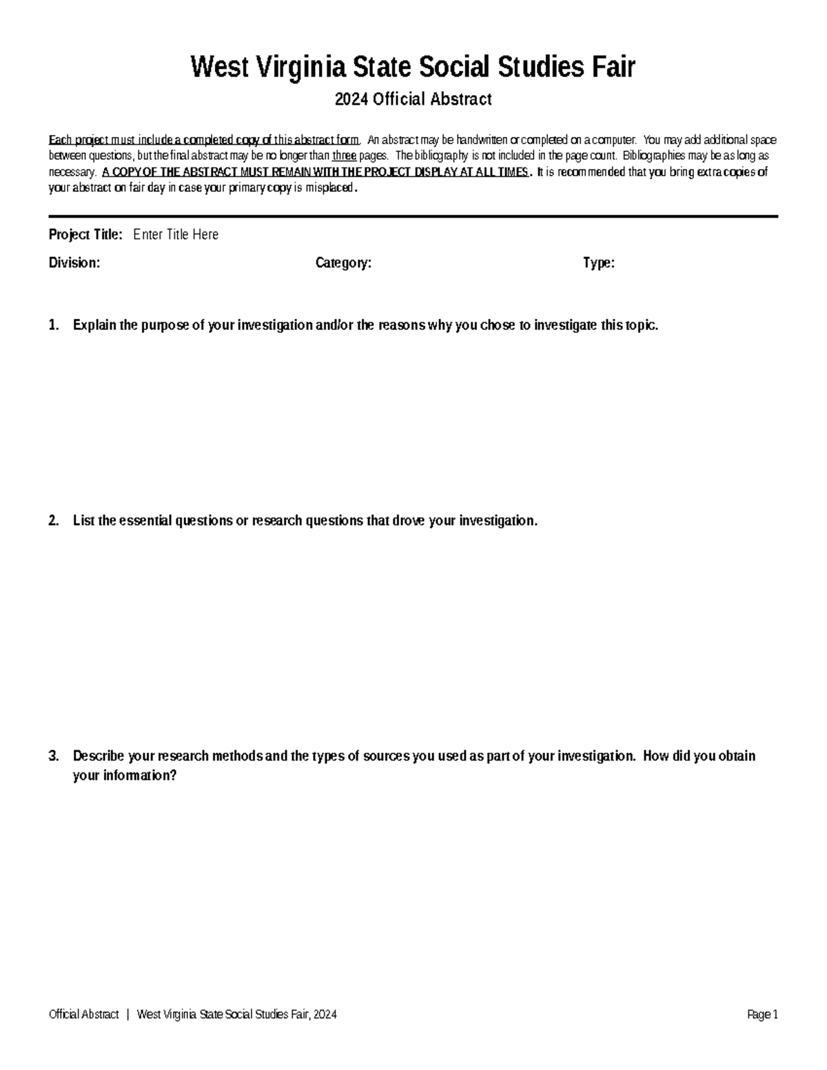 Abstract 2024 - Idk - West Virginia State Social Studies Fair 2024 ...