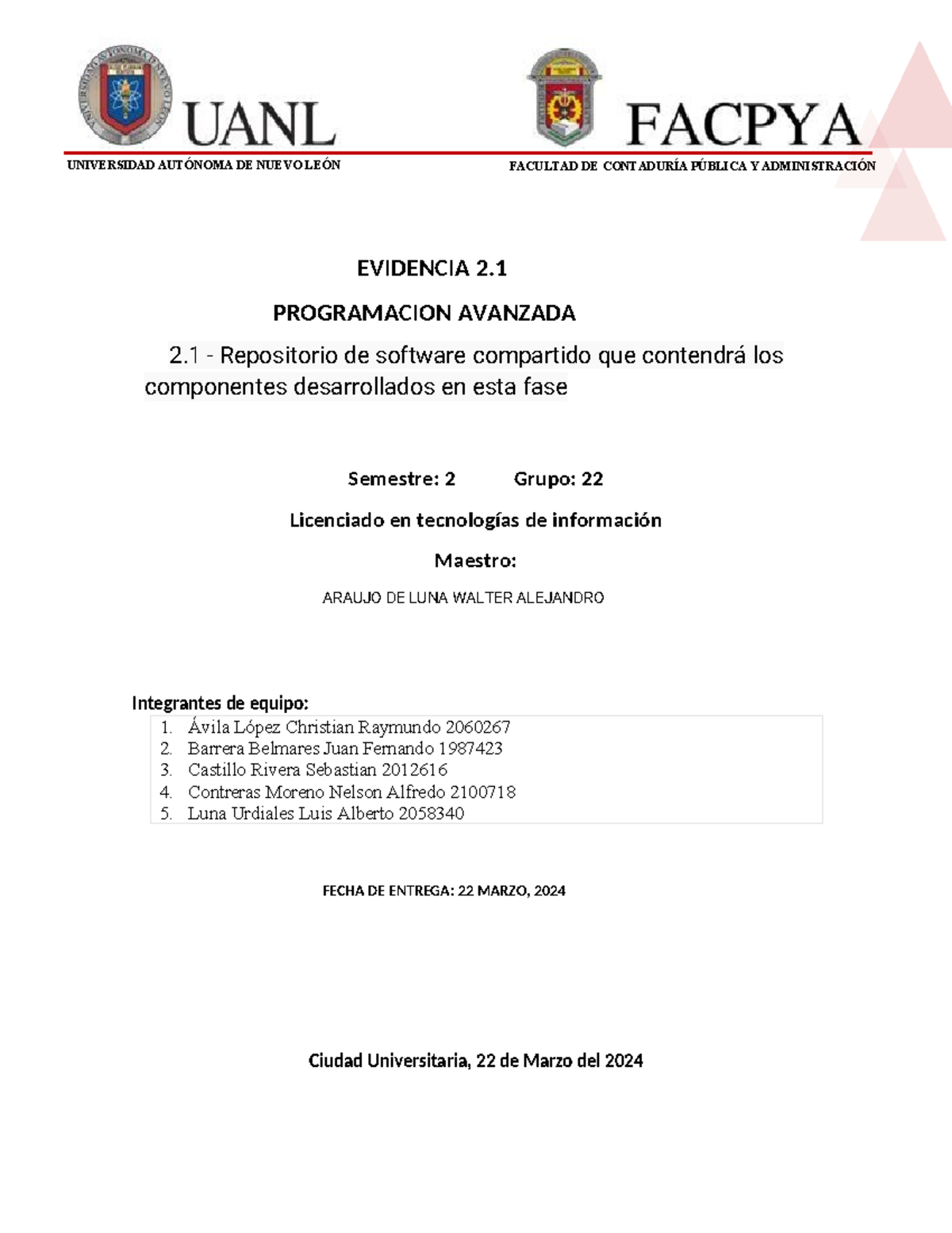 Estructuras de Datos 1.1 Programacion Avanzada - UNIVERSIDAD AUTÓNOMA ...