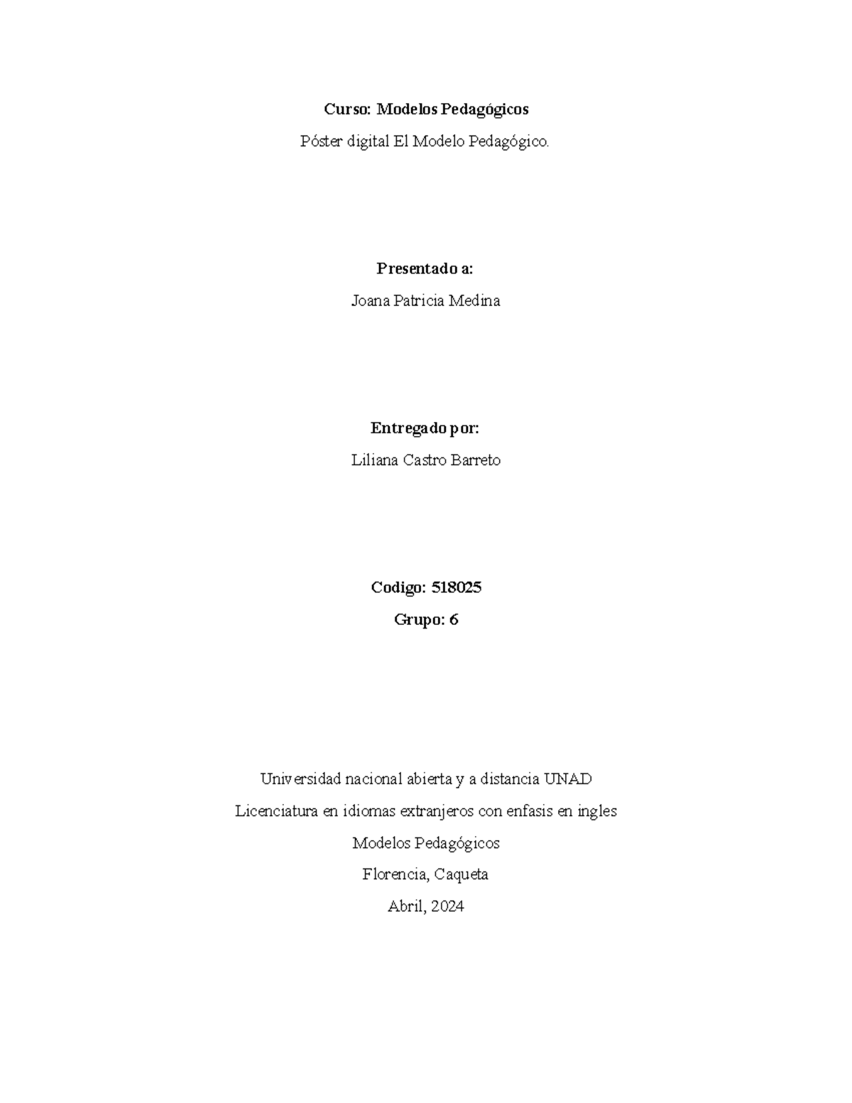 Liliana Castro modelo pedagogico - Curso: Modelos Pedagógicos Póster ...