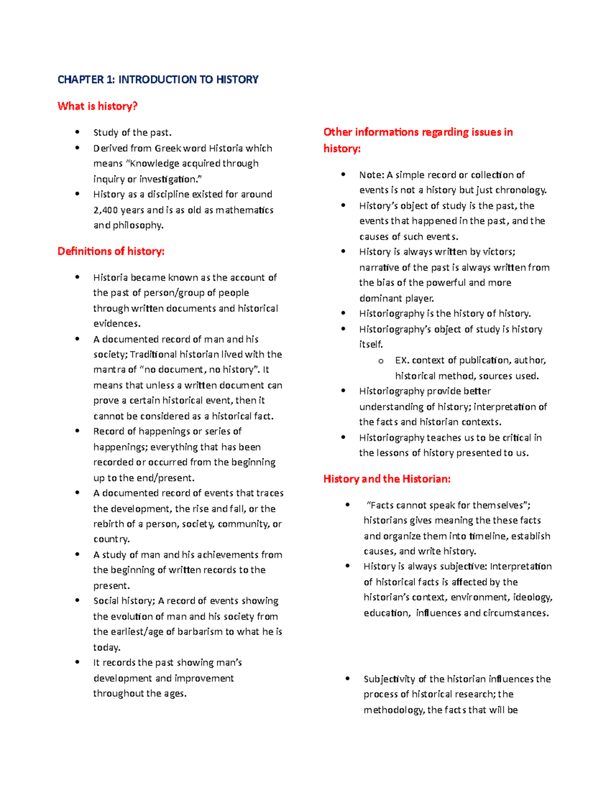 Chapter 1 IN RPH - CHAPTER 1: INTRODUCTION TO HISTORY What is history ...