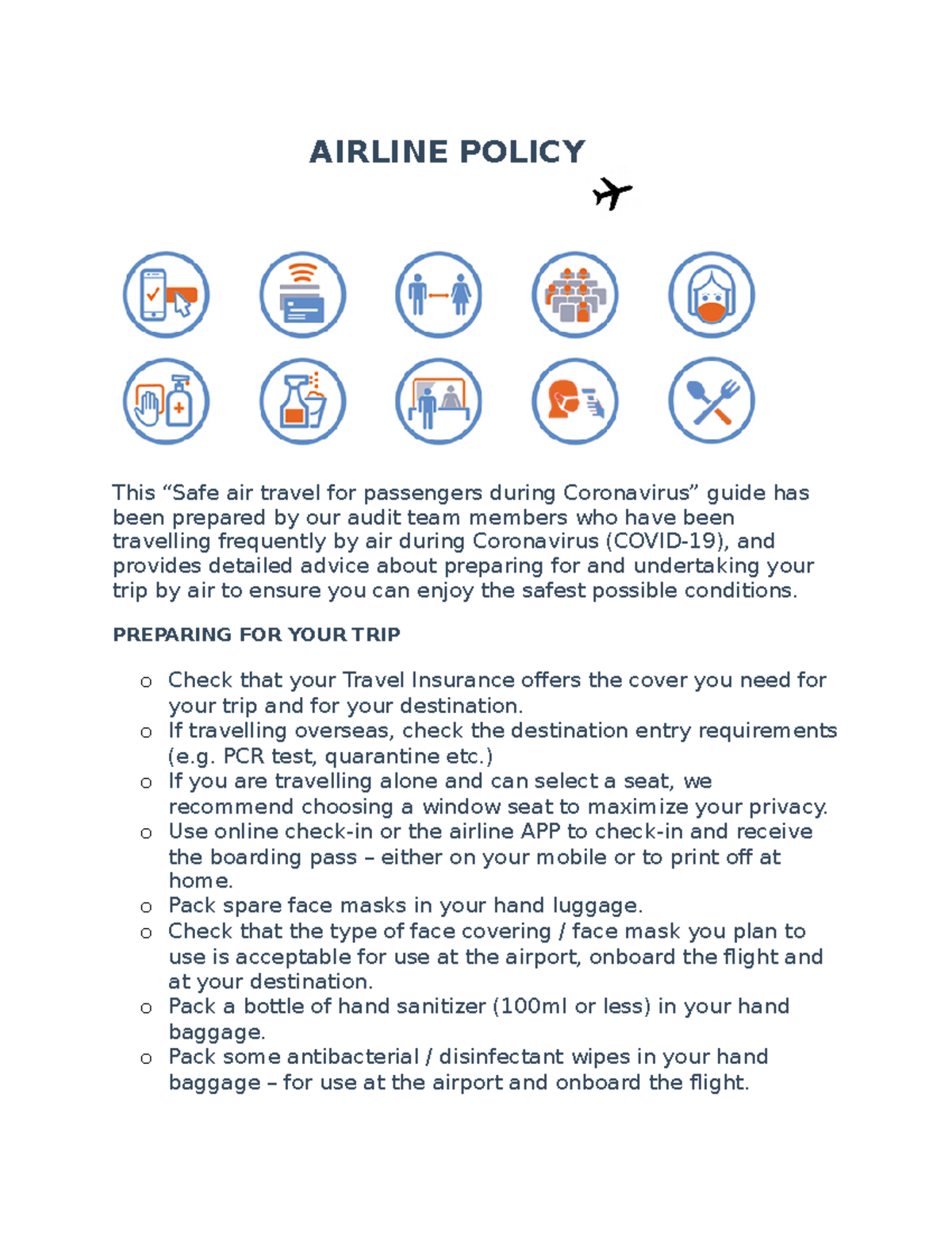 Airline Policy for tourism - AIRLINE POLICY This “Safe air travel for ...