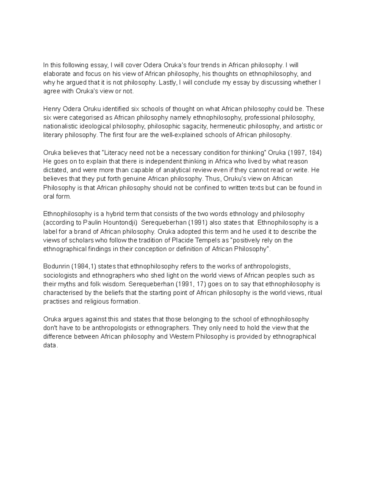 Odera Oruka’s four trends - I will elaborate and focus on his view of ...