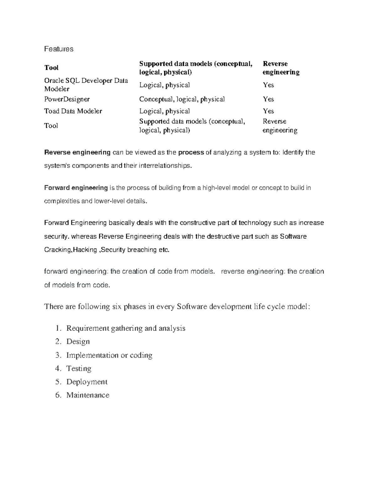 Datamodel - Introduction to Databases - Features Tool Supported data ...