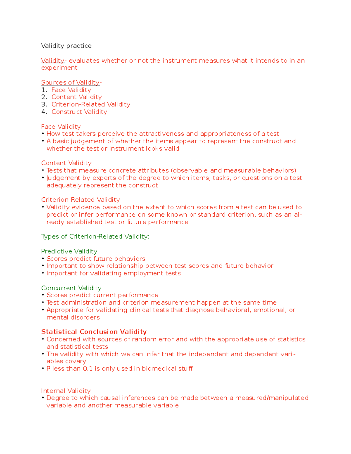 Validity practice - Validity practice Validity- evaluates whether or ...