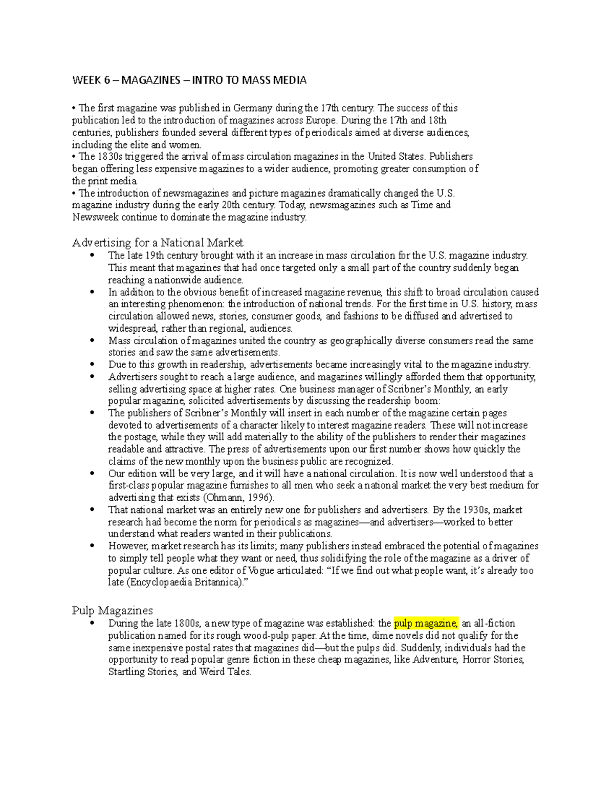 WEEK 6- Magazines - Intro TO MASS Media - WEEK 6 – MAGAZINES – INTRO TO ...