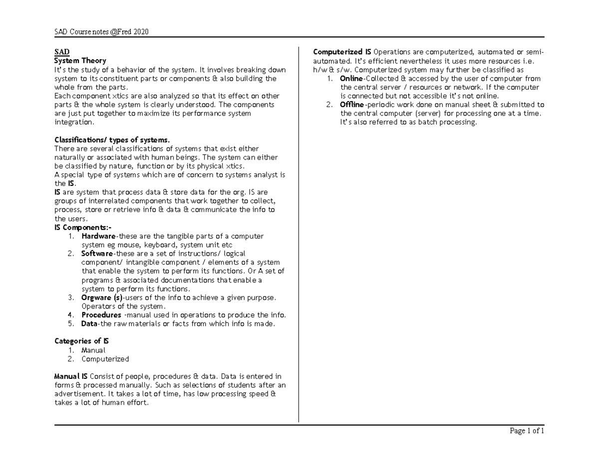 SAD Lecture 2 f9b3adee193175 cda20e8053121 cb637 - SAD Course notes ...