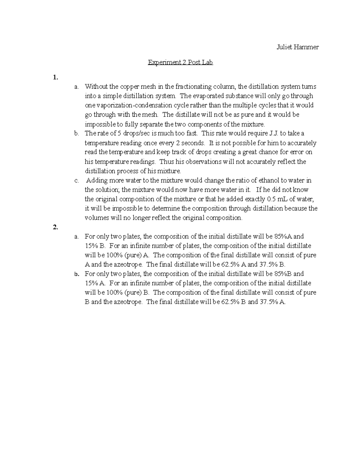 Experiment 2 Post Lab - expt 2 post lab - Juliet Hammer Experiment 2 ... Experiment 2 Post Lab - expt 2 post lab - Juliet Hammer Experiment 2 ...
