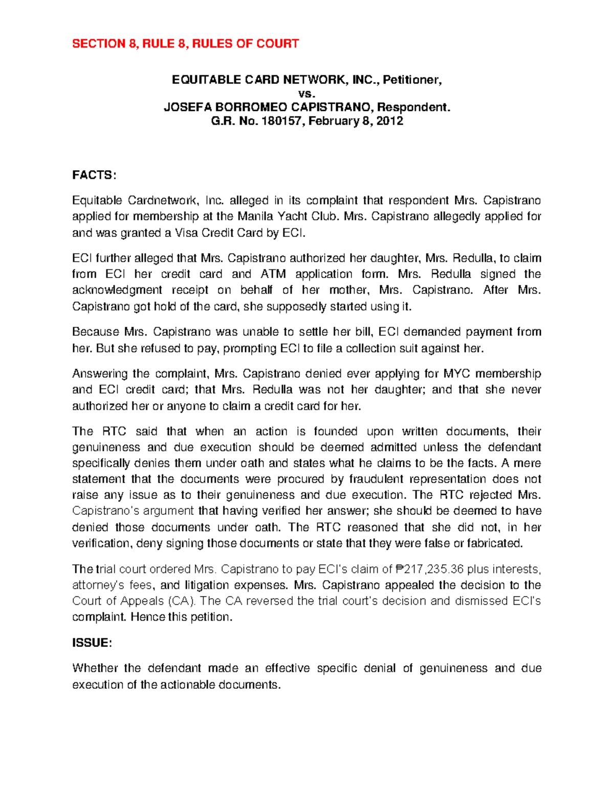 Equitable Cardnetwork Inc. vs. Josefa Borrromeo Capistrano, G.R. No ...