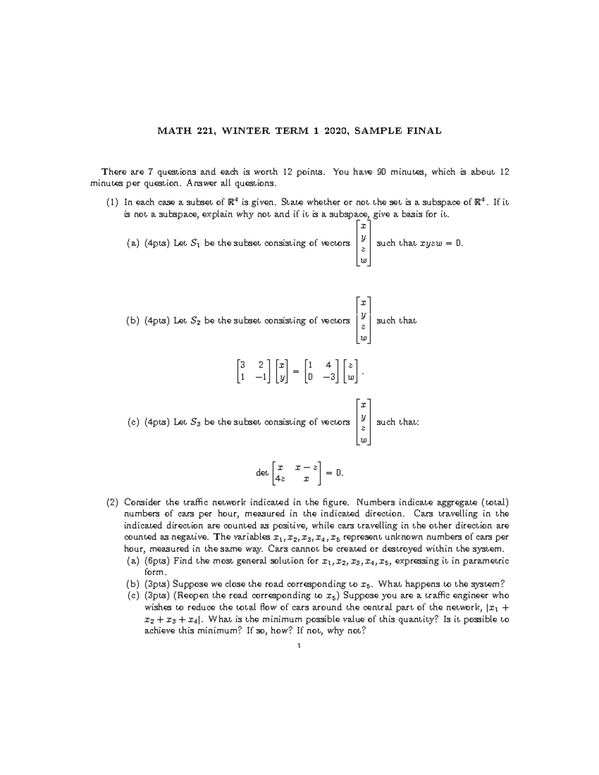 Sample Final Exam 2020 Practice - MATH 221, WINTER TERM 1 2020, SAMPLE ...