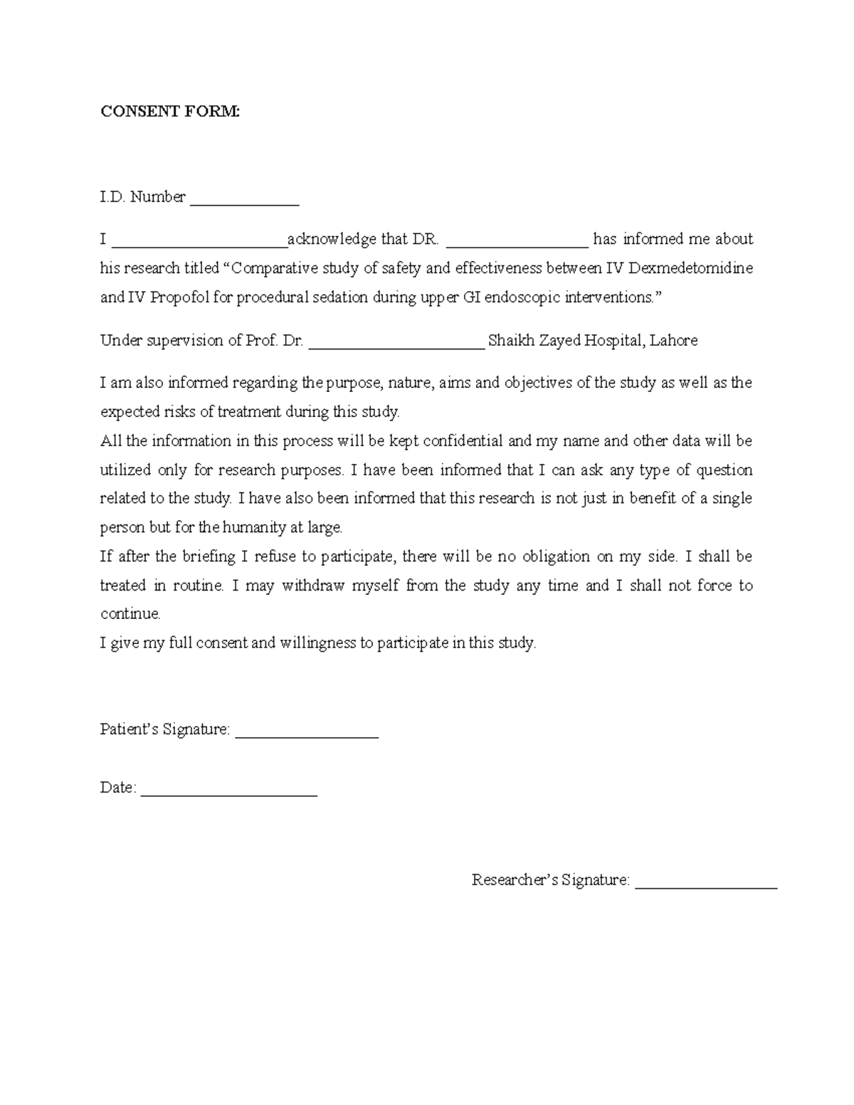 Consent Form - CONSENT FORM: I. Number _____________ I ...