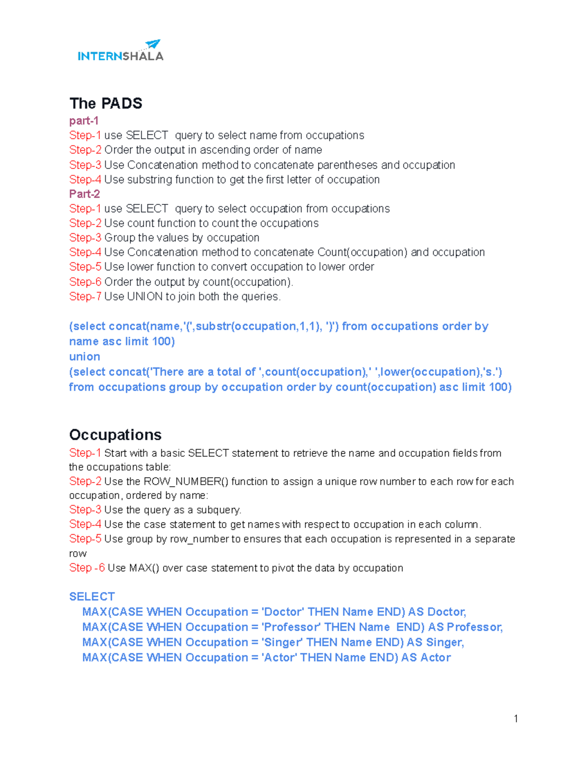 Haker Rank 2 - This is book - The PADS part- Step-1 use SELECT query to ...
