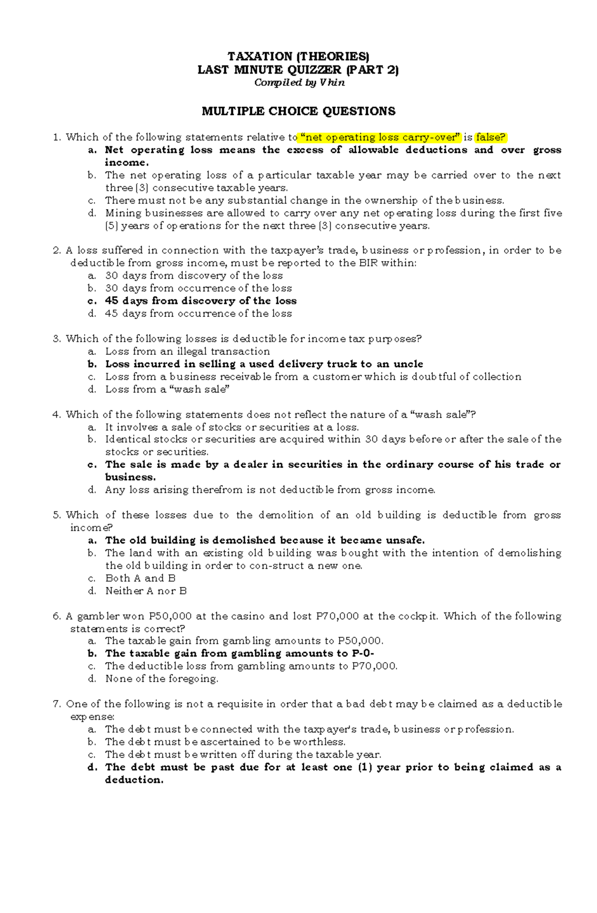TAX Theories PART 2 with Answers - TAXATION (THEORIES) LAST MINUTE ...