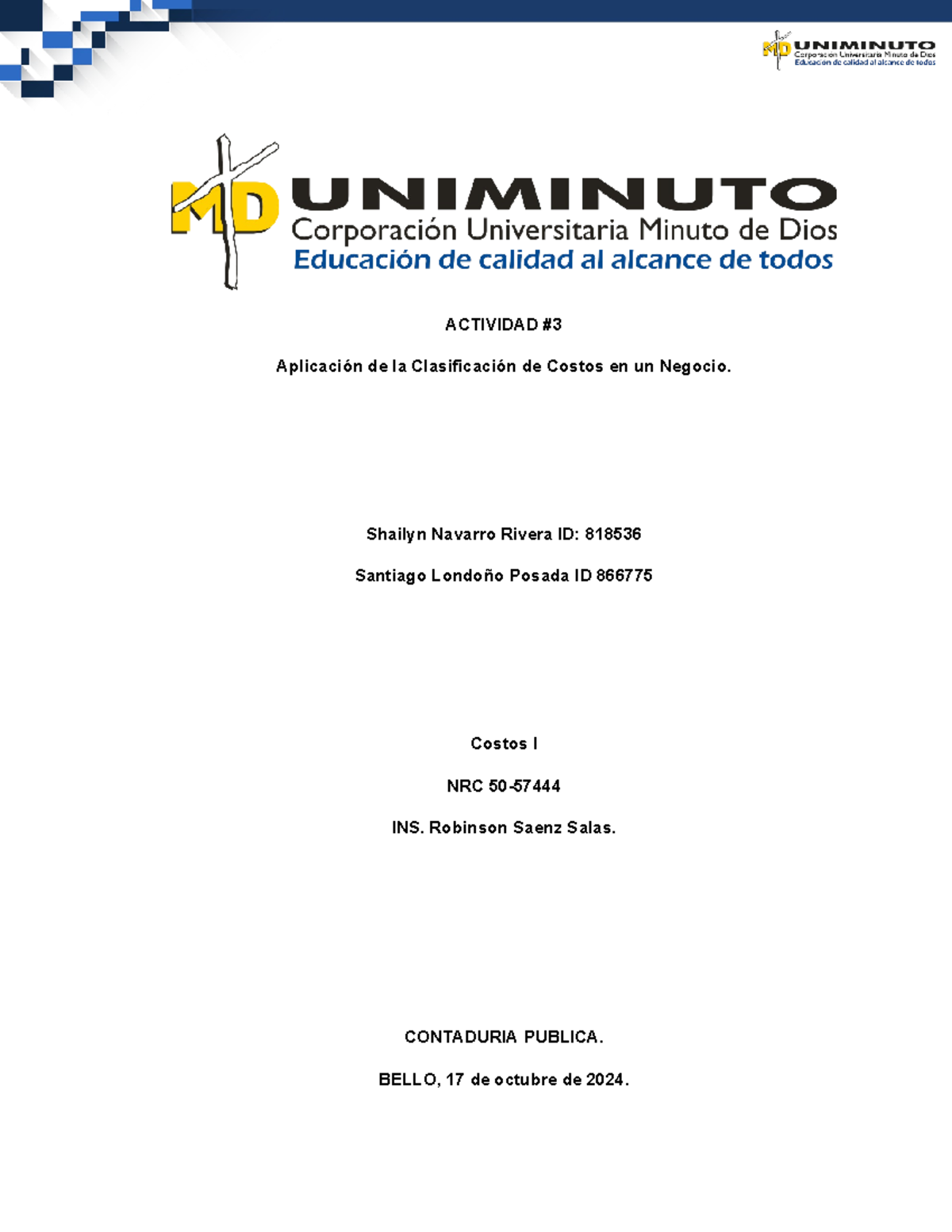 Actividad 3 Costos - FRECD R HGFDC RFDCG FDVF DF - ACTIVIDAD Aplicación ...